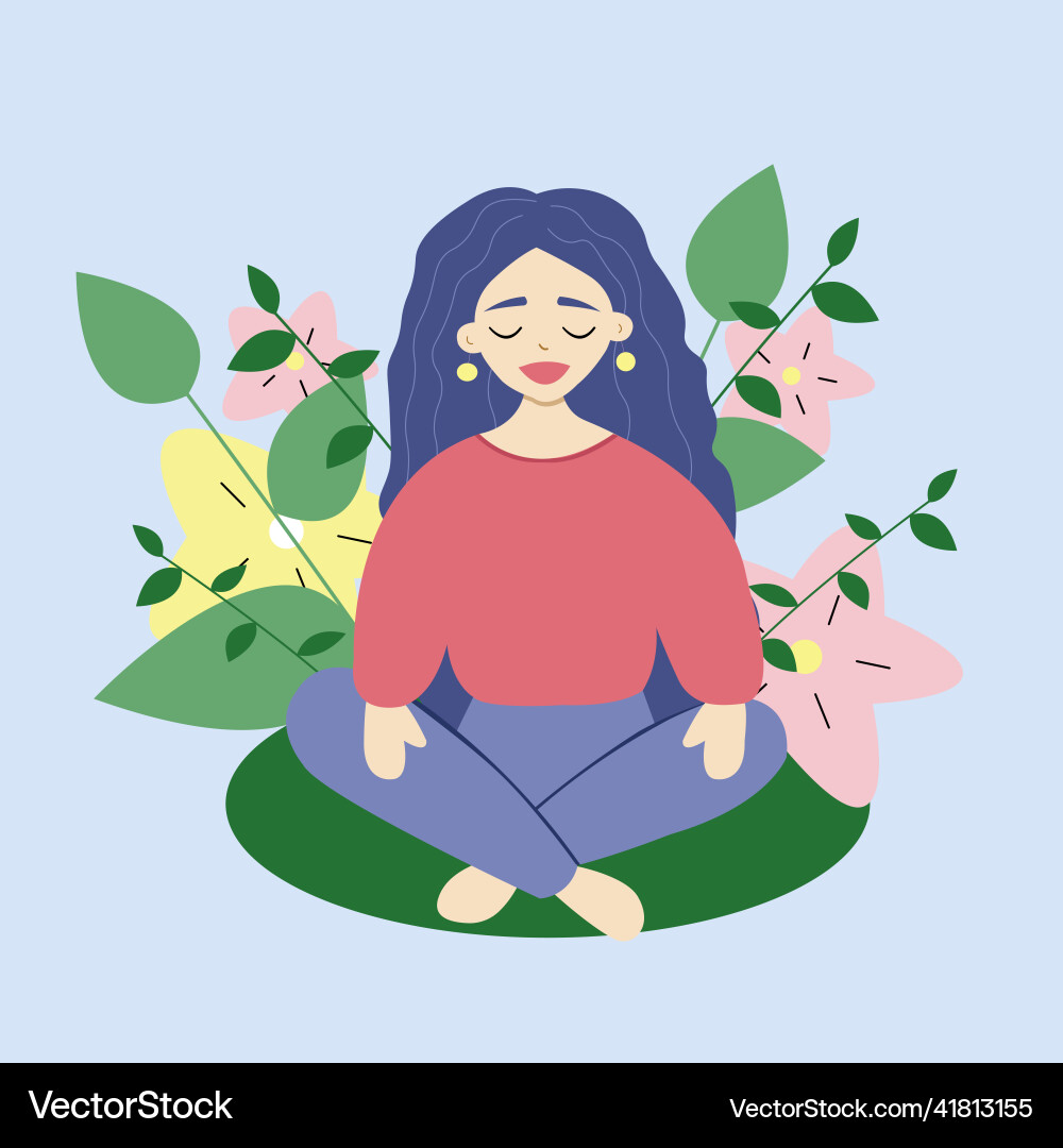 Girl relaxing in forest Royalty Free Vector Image