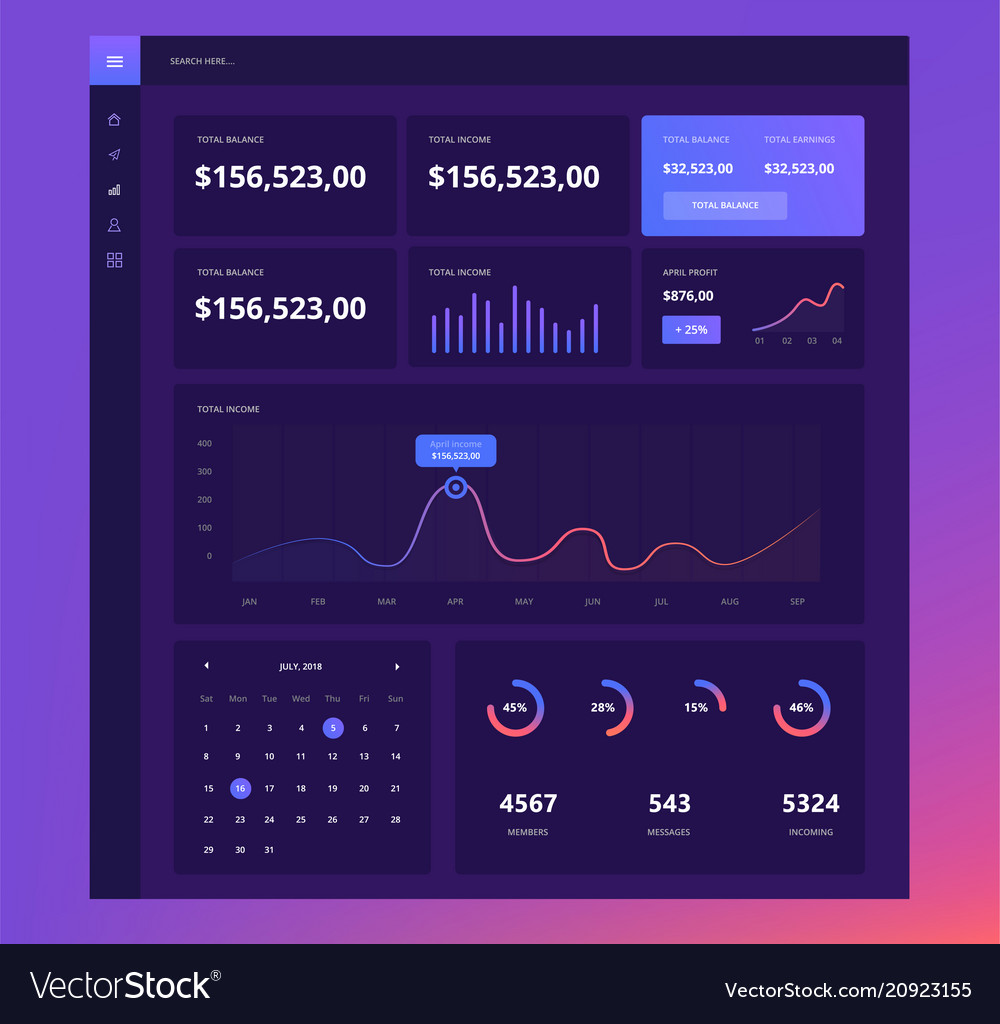 Infographic Dashboard Template With Flat Design Vector Image