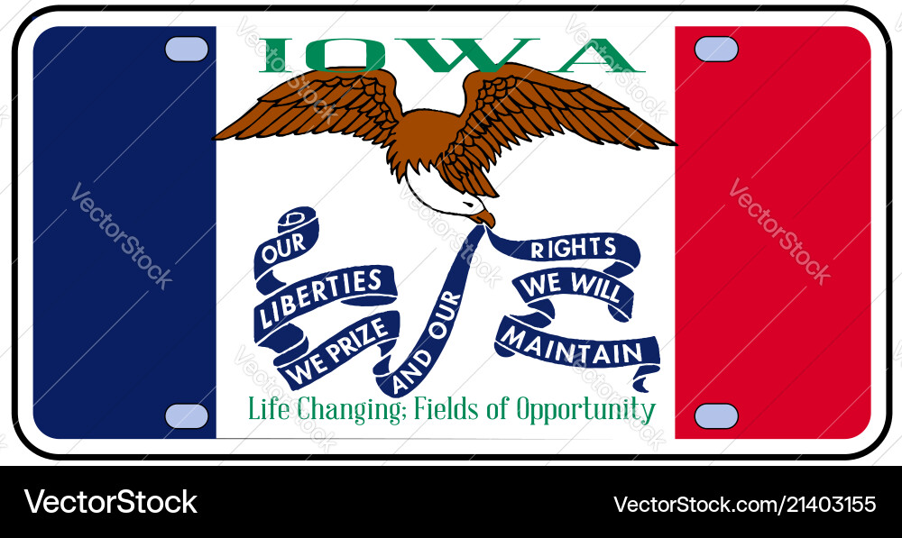 Iowa flag license plate Royalty Free Vector Image