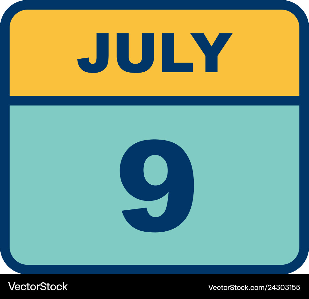 July 9th date on a single day calendar Royalty Free Vector