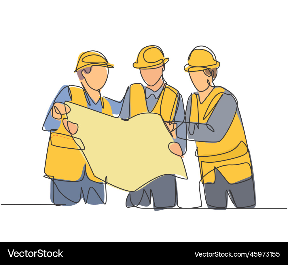 One line drawing of young builder and architect Vector Image