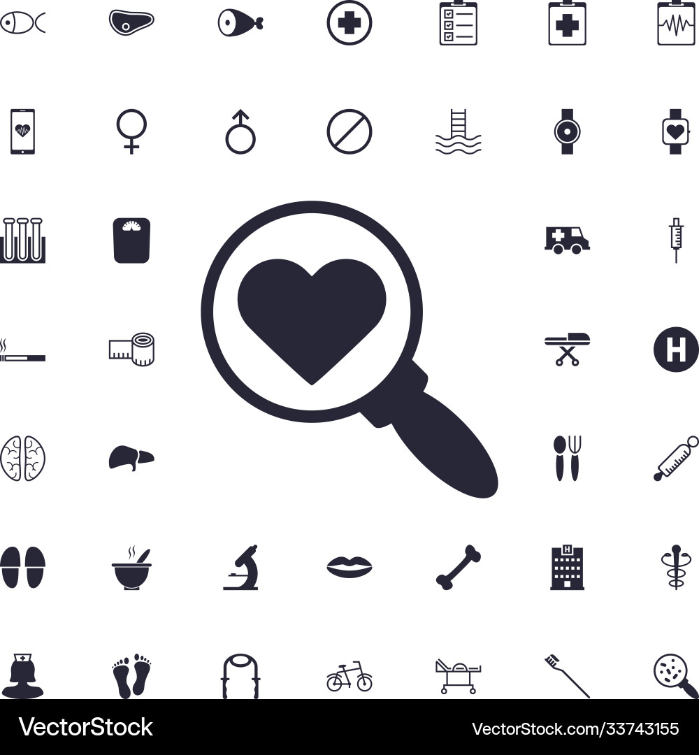 Search with heart sign icon Royalty Free Vector Image