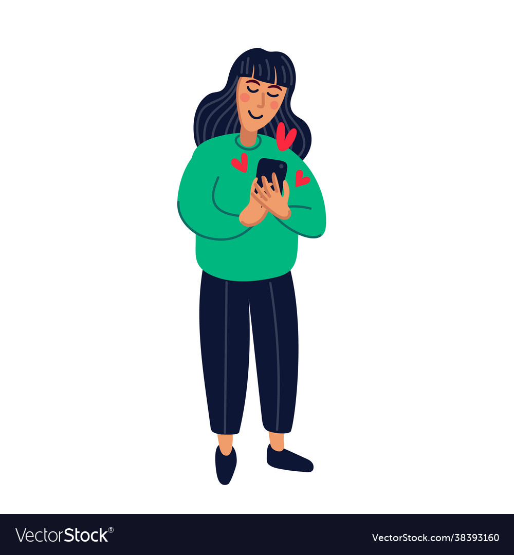 A Young Woman Holding Mobile Phone Girl Texting Vector Image