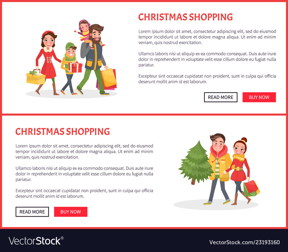 Christmas shopping poster couple and children Vector Image