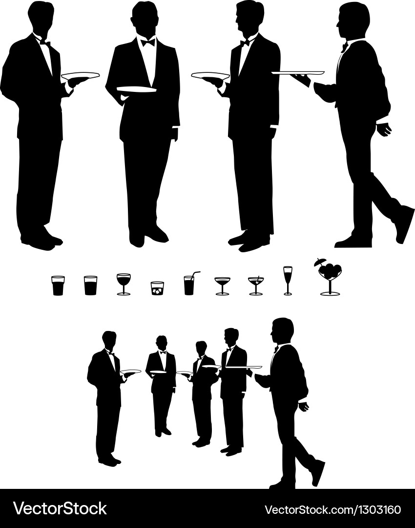 Graphic waiter and beverages Royalty Free Vector Image