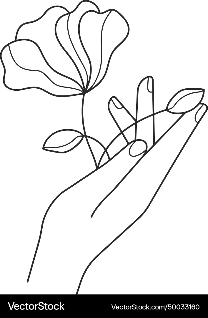 Hand holding flowers outline Royalty Free Vector Image