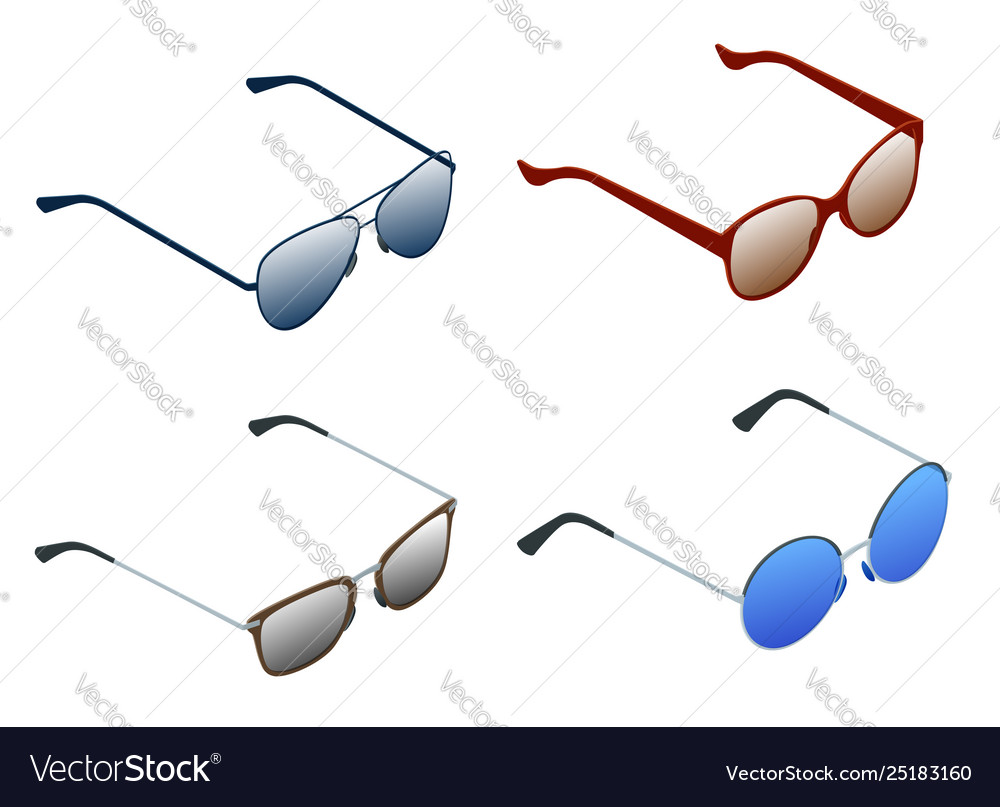 Isometric Set Sunglasses Isolated On White Vector Image