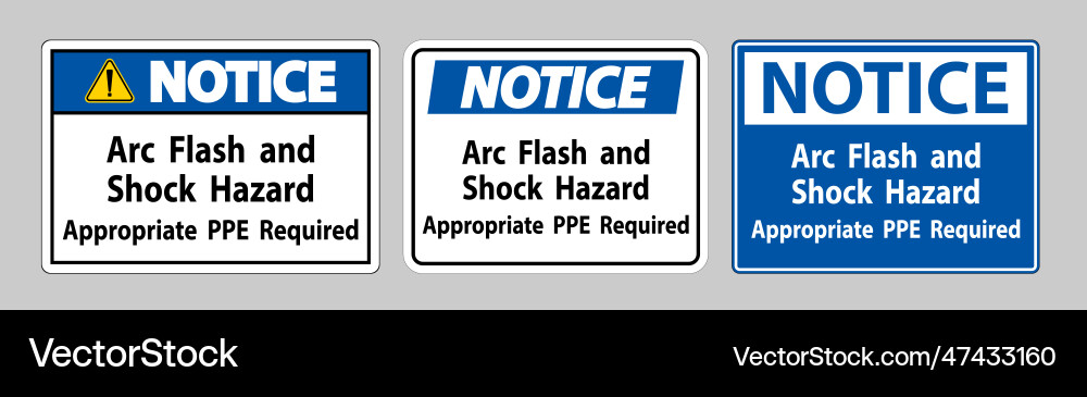 Notice sign arc flash and shock hazard Royalty Free Vector