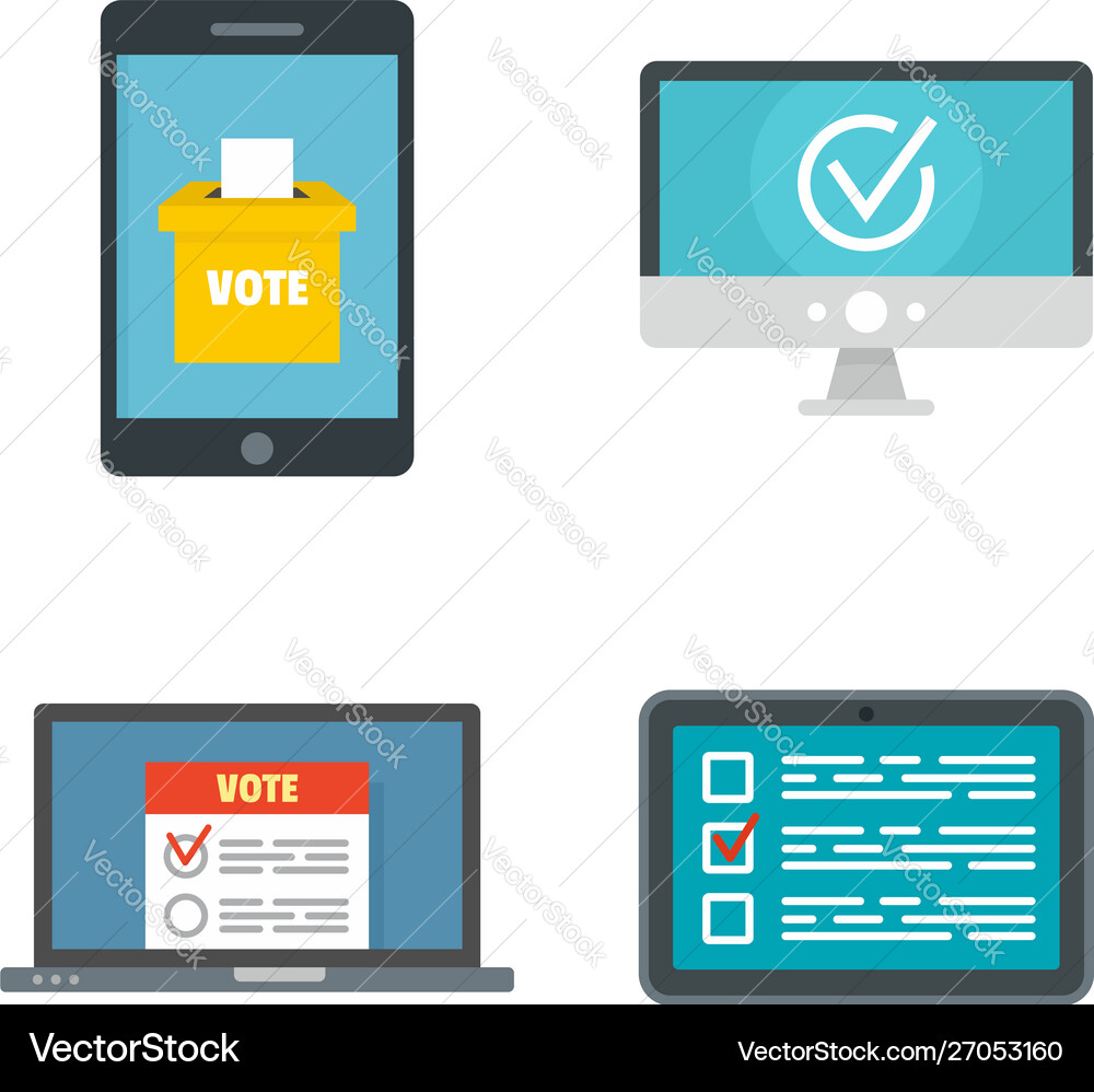 Online vote icons set flat style Royalty Free Vector Image