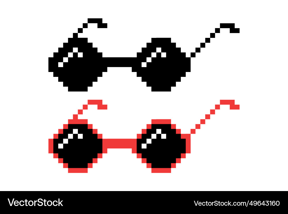 Pixel boss glasses icon set in 8 bit retro Vector Image