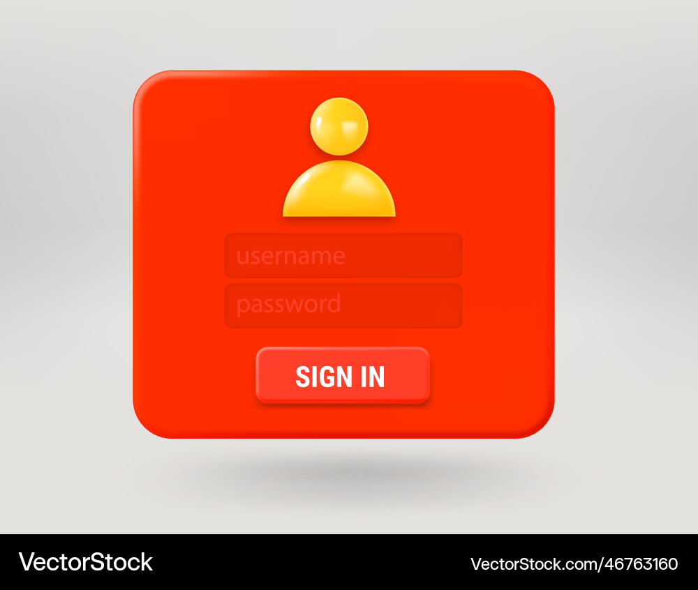 Pop up window with sign in button 3d Royalty Free Vector