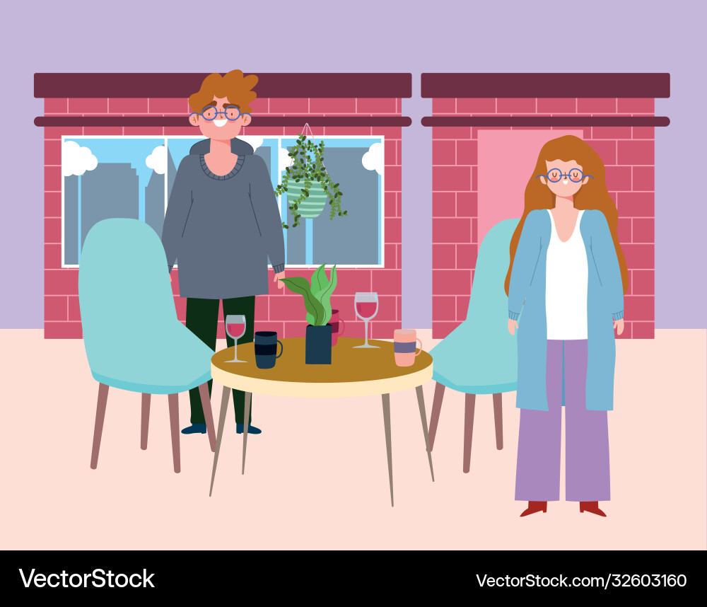 Social distancing restaurant or a cafe man Vector Image