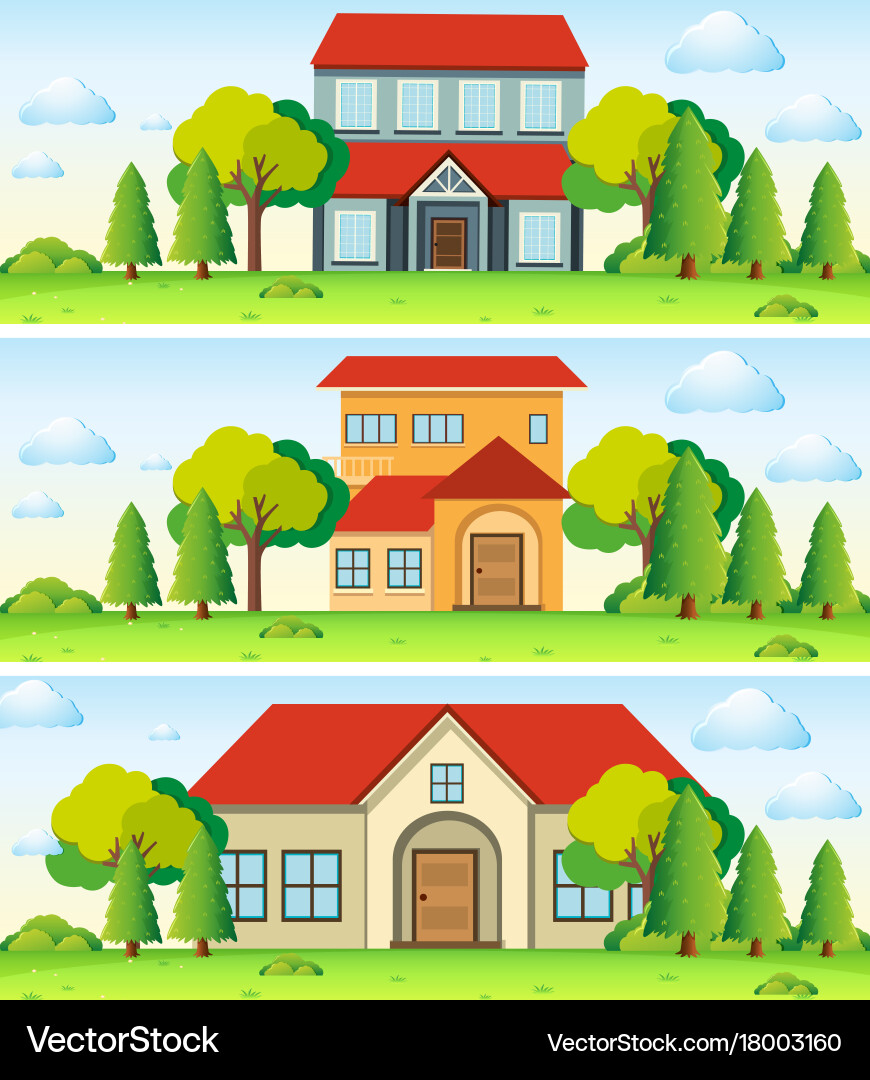 Three scenes with house in field Royalty Free Vector Image
