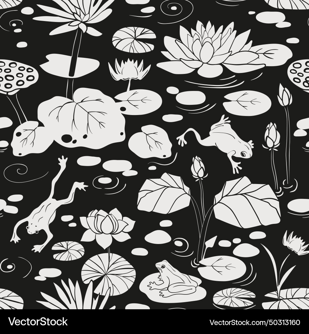 Tranquility of pond life seamless pattern Vector Image