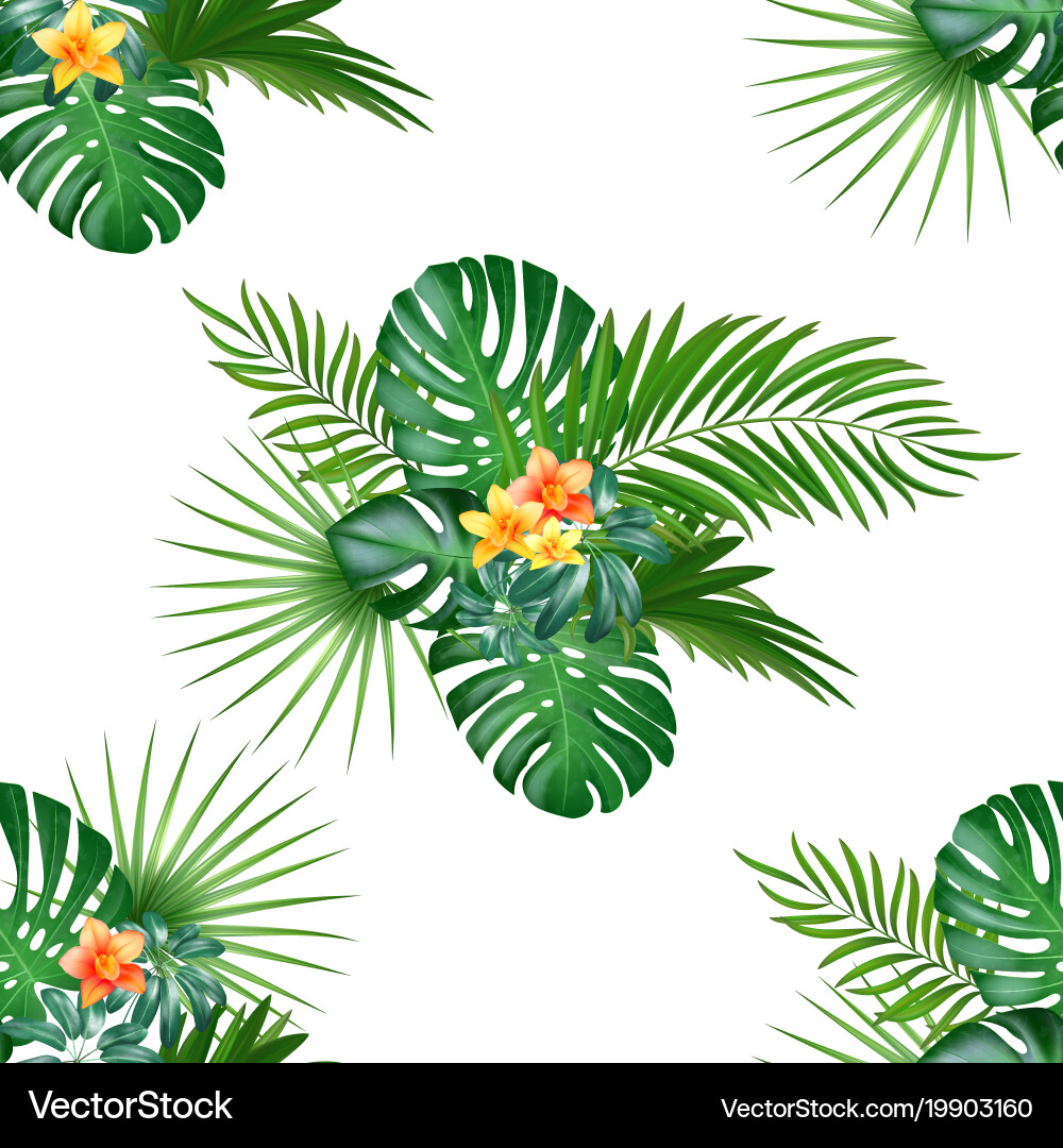 Tropical seamless pattern with palm leaves and Vector Image