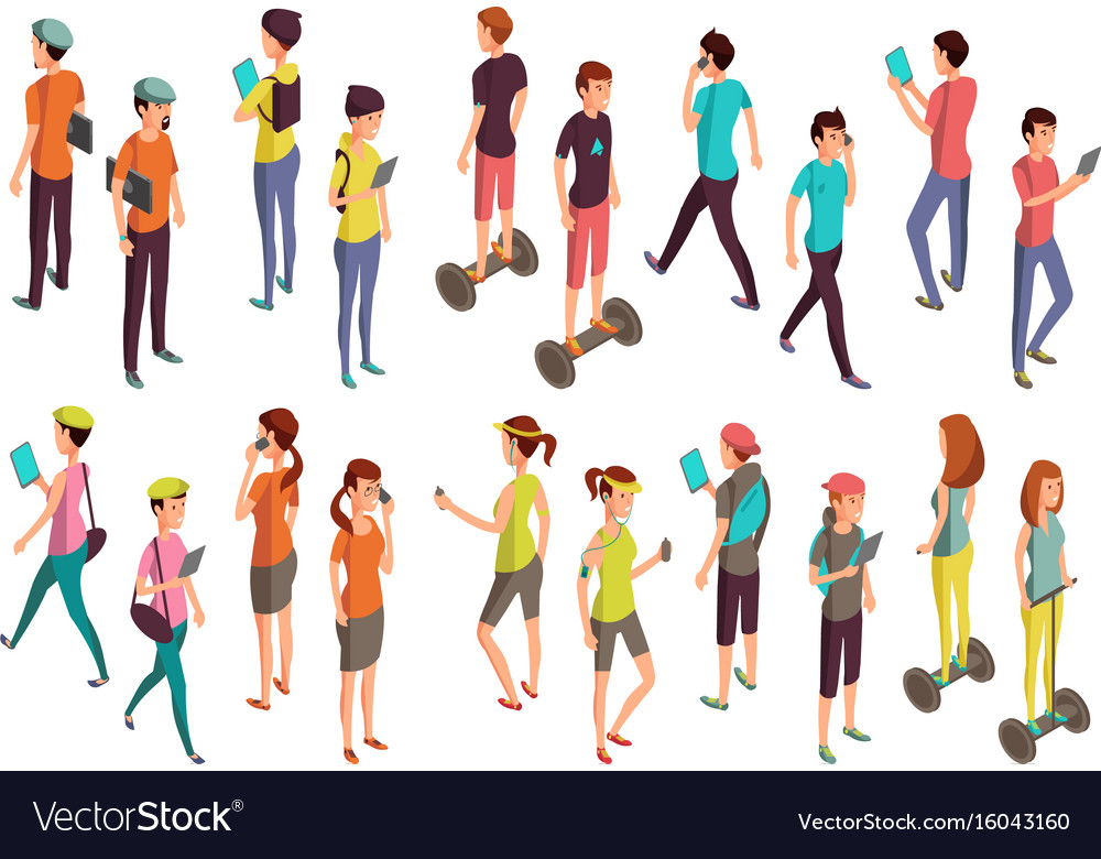 Young people with laptops and phones Royalty Free Vector