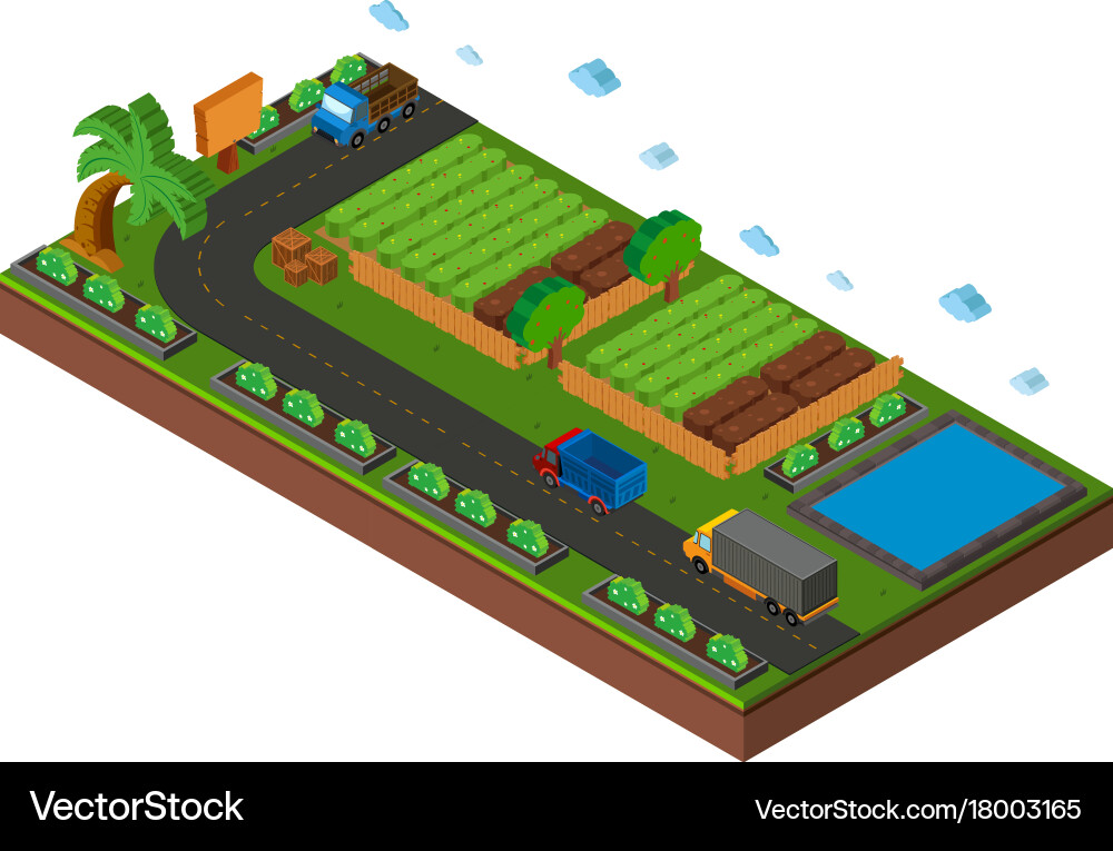 3d design for vegetables growing on farmland Vector Image