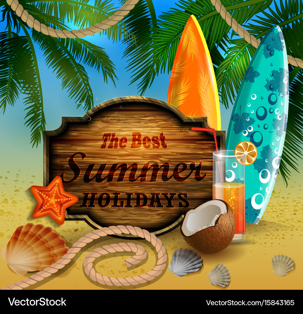Beautiful beach view with wooden board Royalty Free Vector