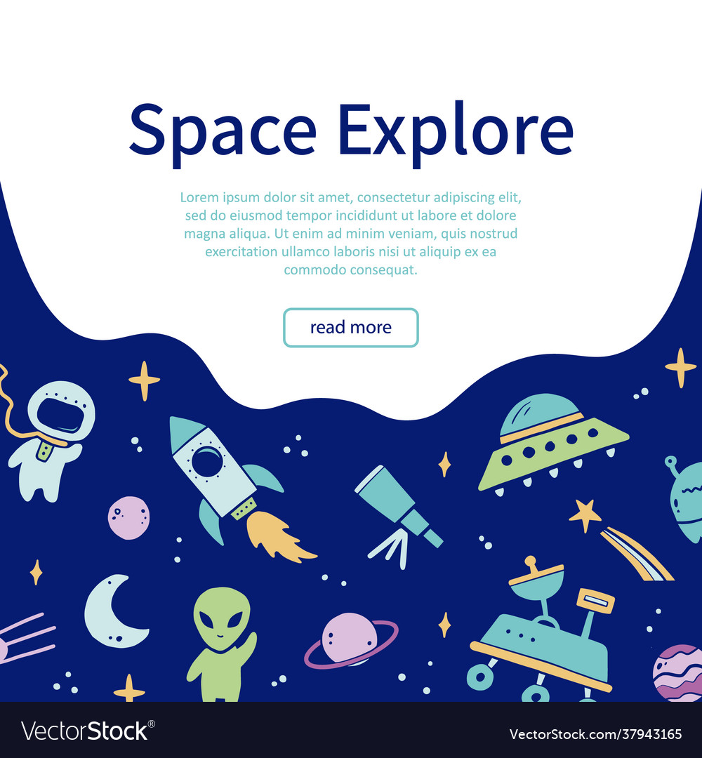 Cute cartoon space banner template Royalty Free Vector Image