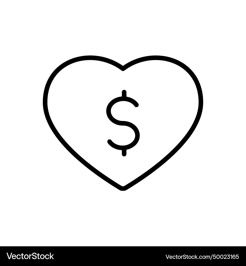 Dollar in heart outline icon Royalty Free Vector Image