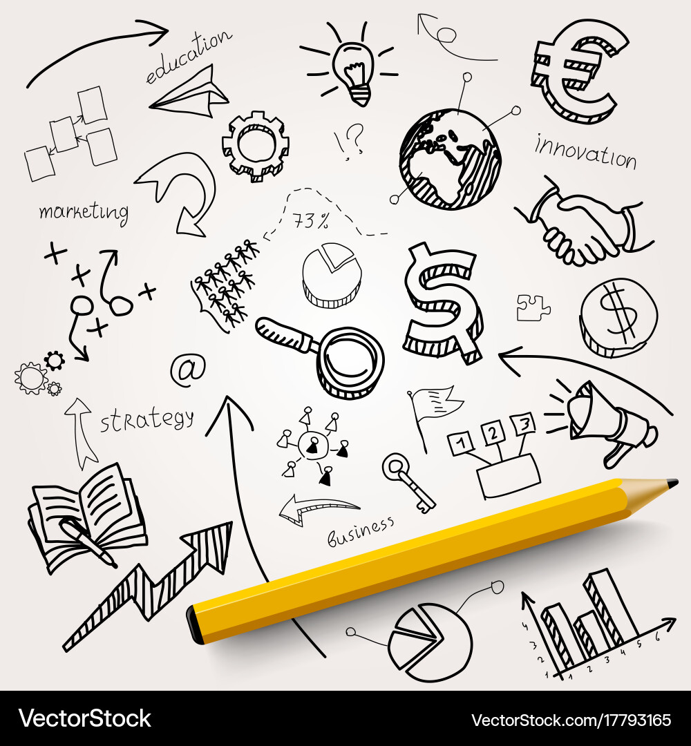 Hand drawn business icons Royalty Free Vector Image