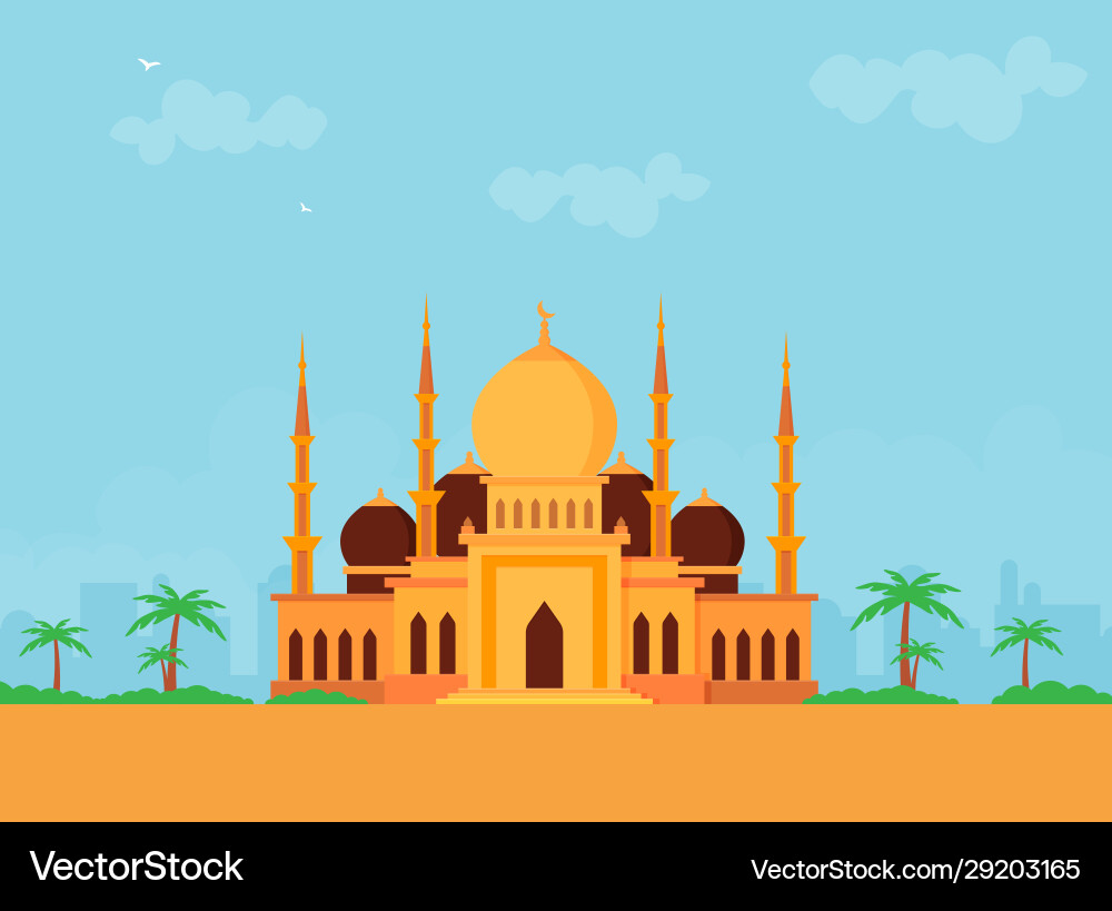 Mosque building muslim religion flat Royalty Free Vector