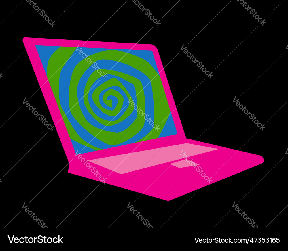Pink laptop on a black background Royalty Free Vector Image