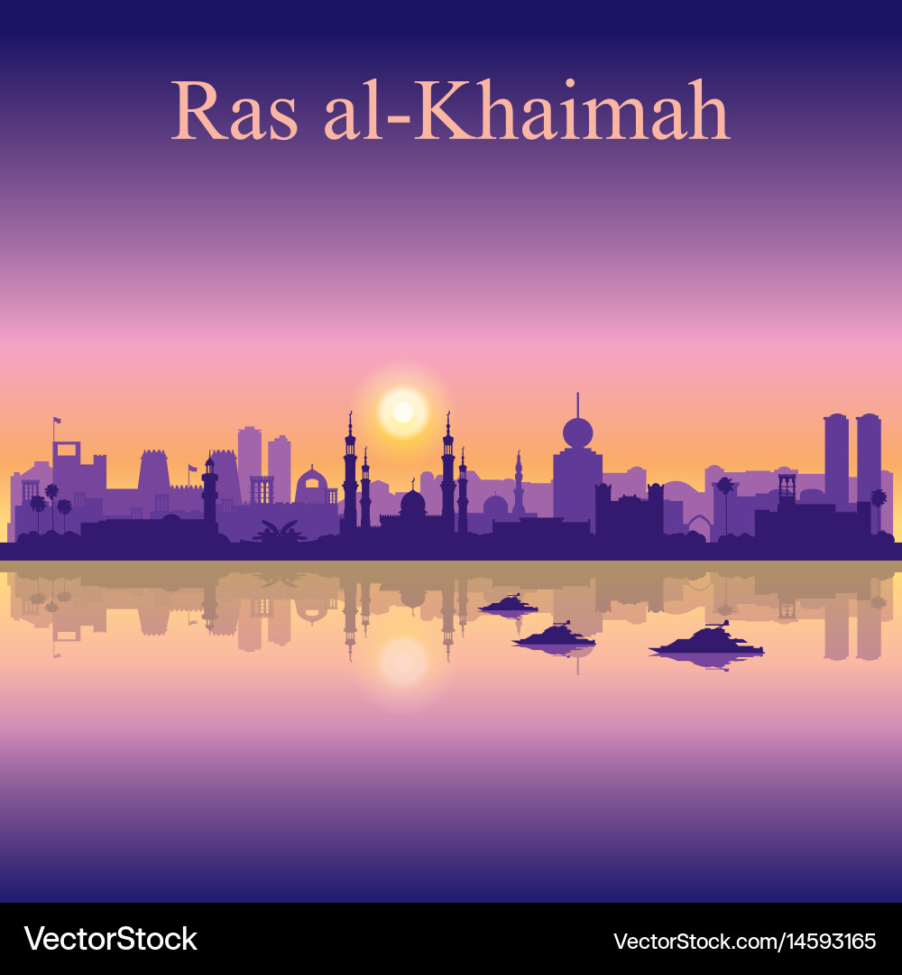 Ras al-khaimah silhouette on sunset background Vector Image