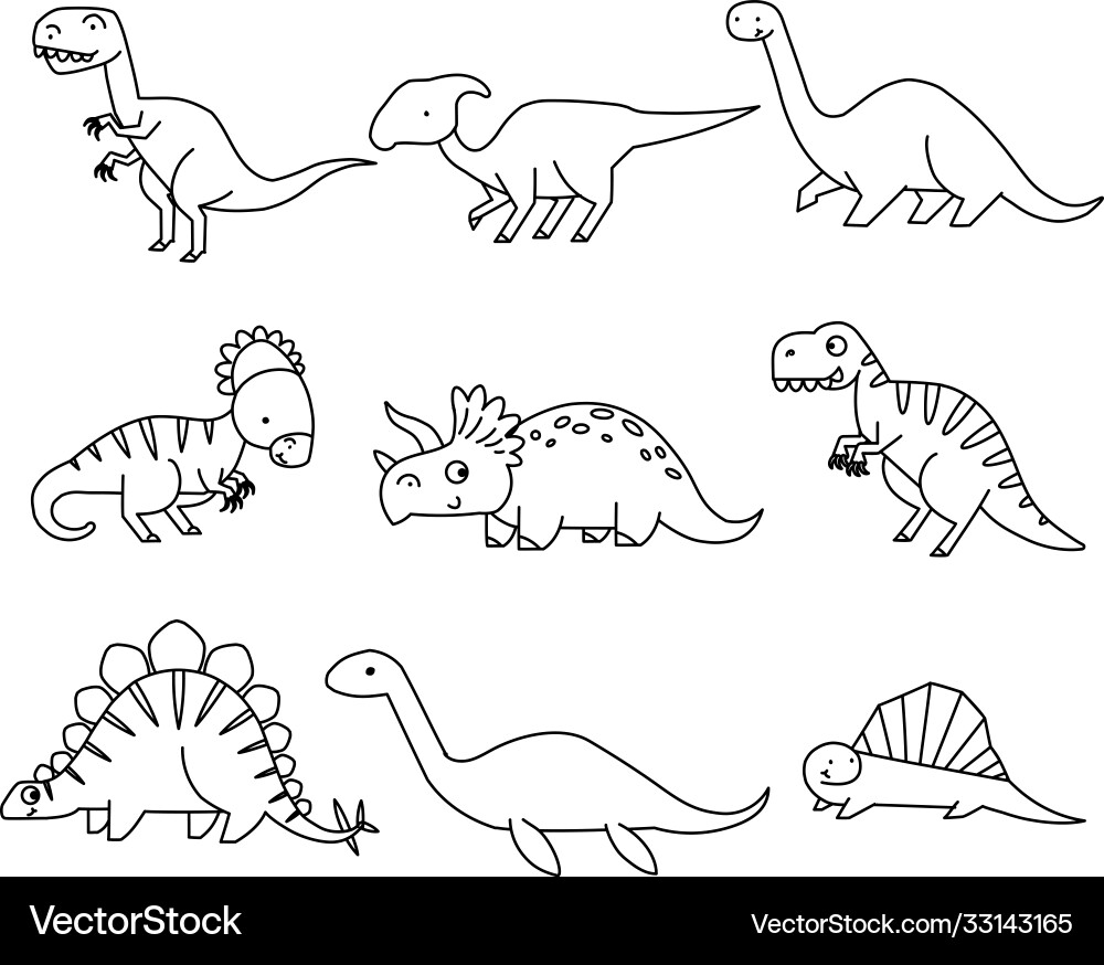 Set cartoon dinosaurs cute dino Royalty Free Vector Image