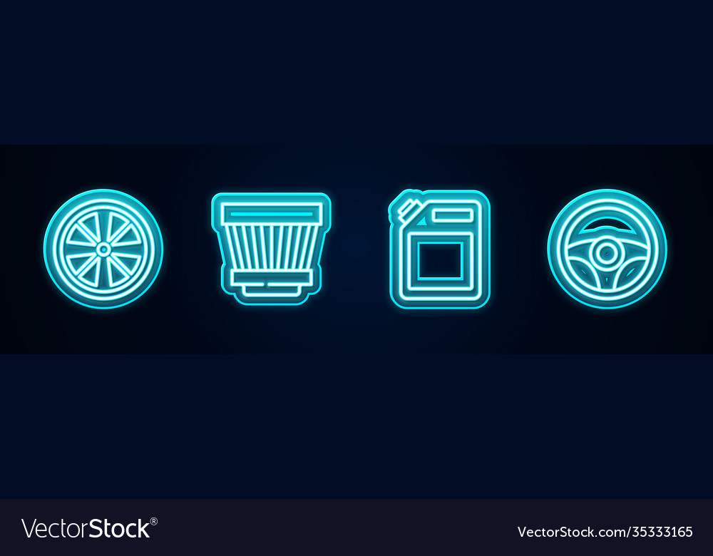Set line alloy wheel car air filter canister Vector Image Set line alloy wheel car air filter canister Vector Image