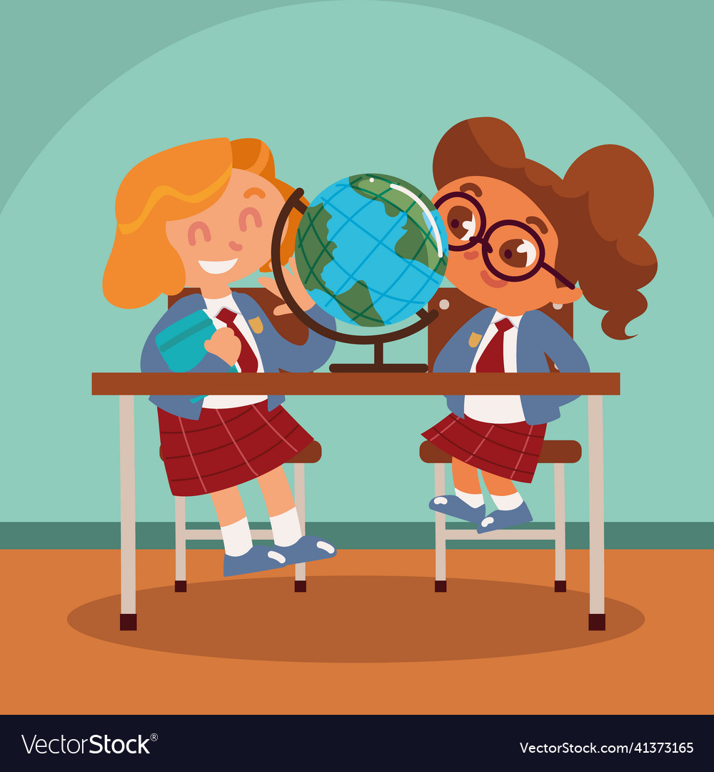 Students with globe map Royalty Free Vector Image