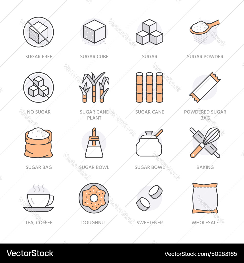 Sugar cane cube flat line icons set sweetener Vector Image