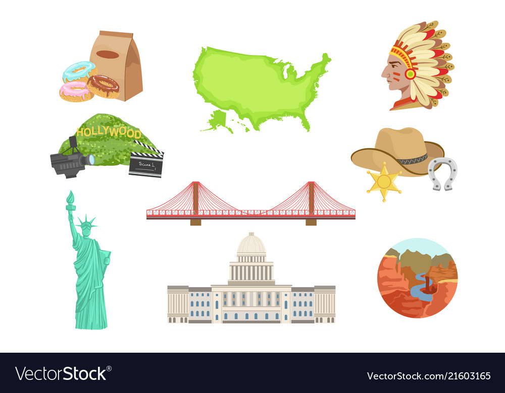 Usa national symbols set of items isolated Vector Image