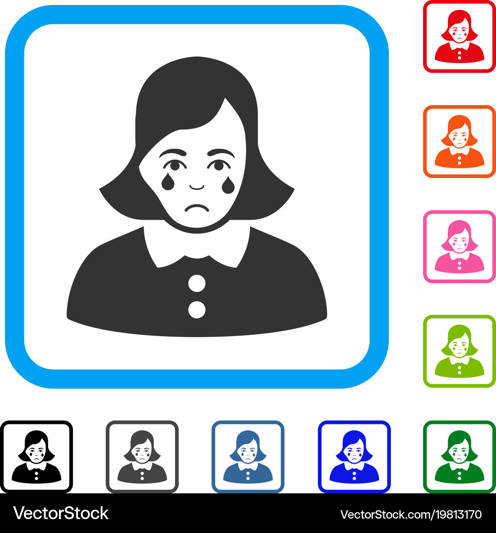 Crying woman framed dolor icon Royalty Free Vector Image