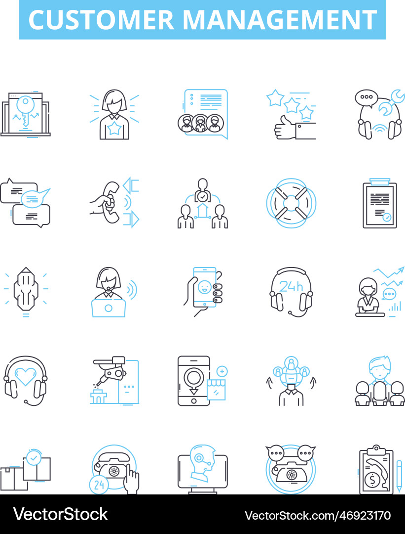 Customer management line icons set Royalty Free Vector Image