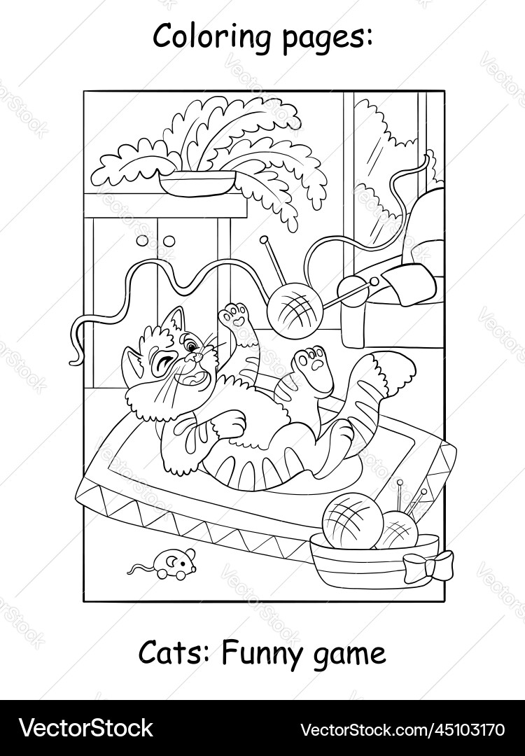 Cute playing kitten kids coloring book page Vector Image