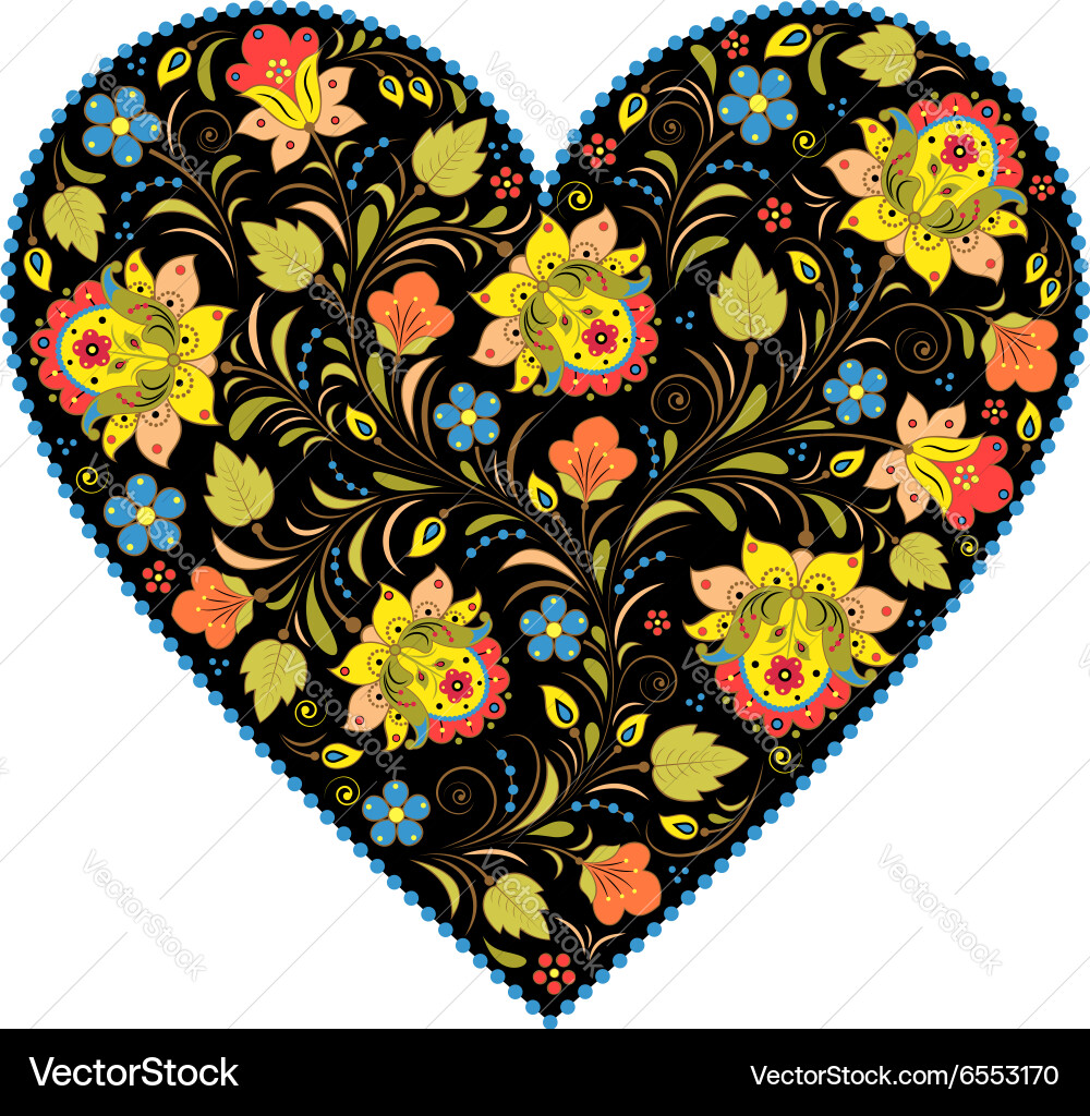 Floral heart with traditional russian pattern Vector Image