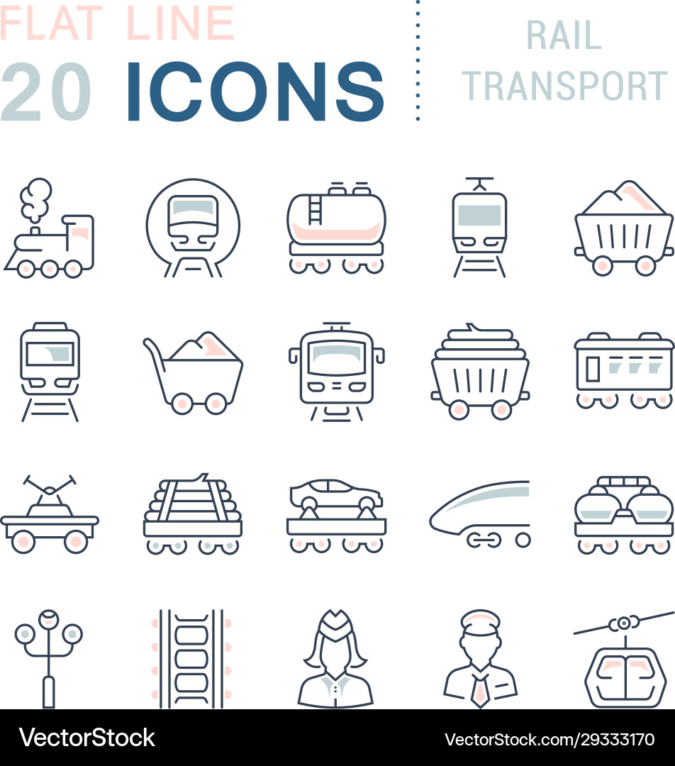 Set line icons rail transport Royalty Free Vector Image