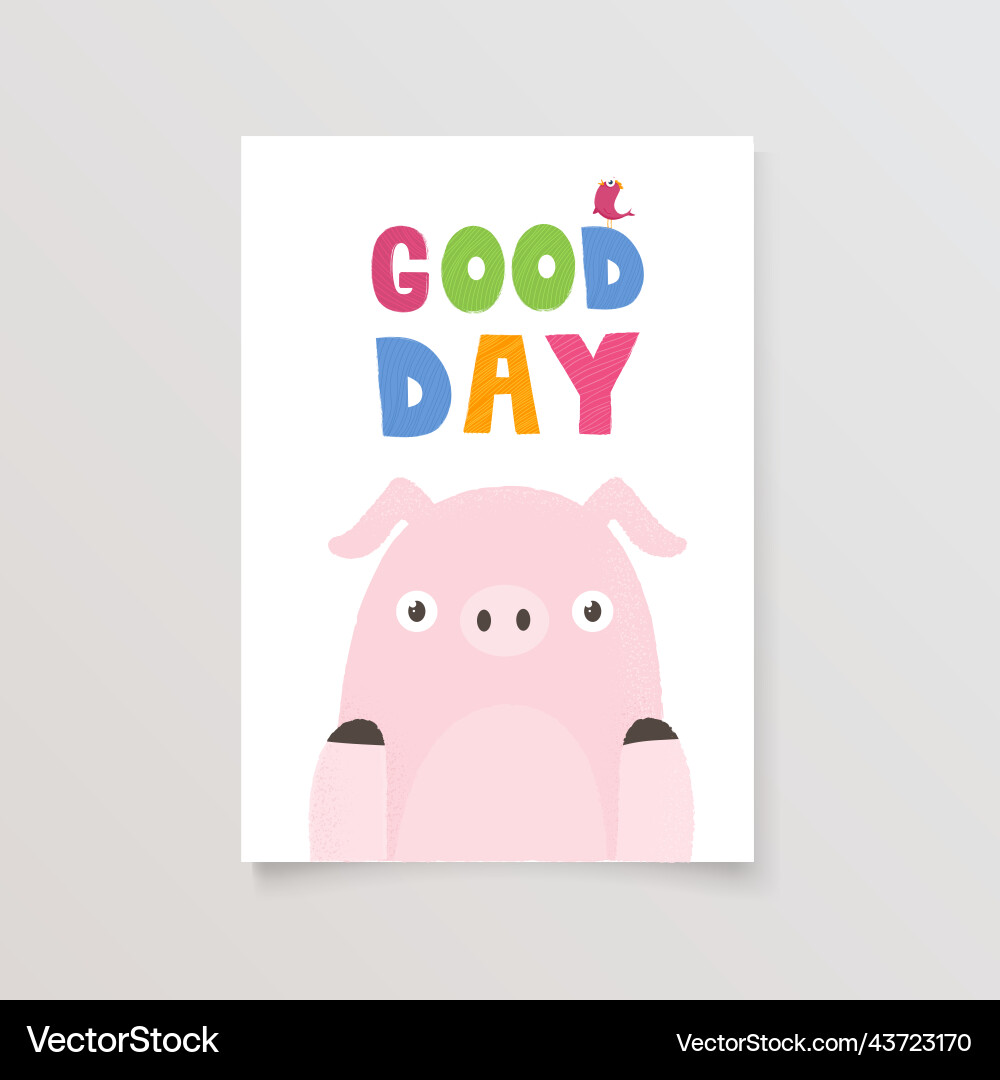 Template postcard with cute pig and lettering Vector Image