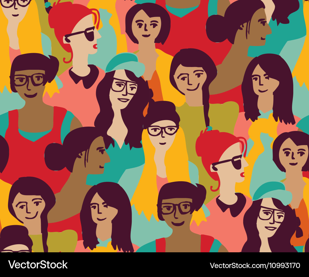 Woman only crowd group color seamless pattern Vector Image
