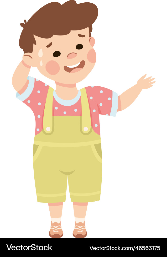 Cute little boy sweating scared brown haired boy Vector Image