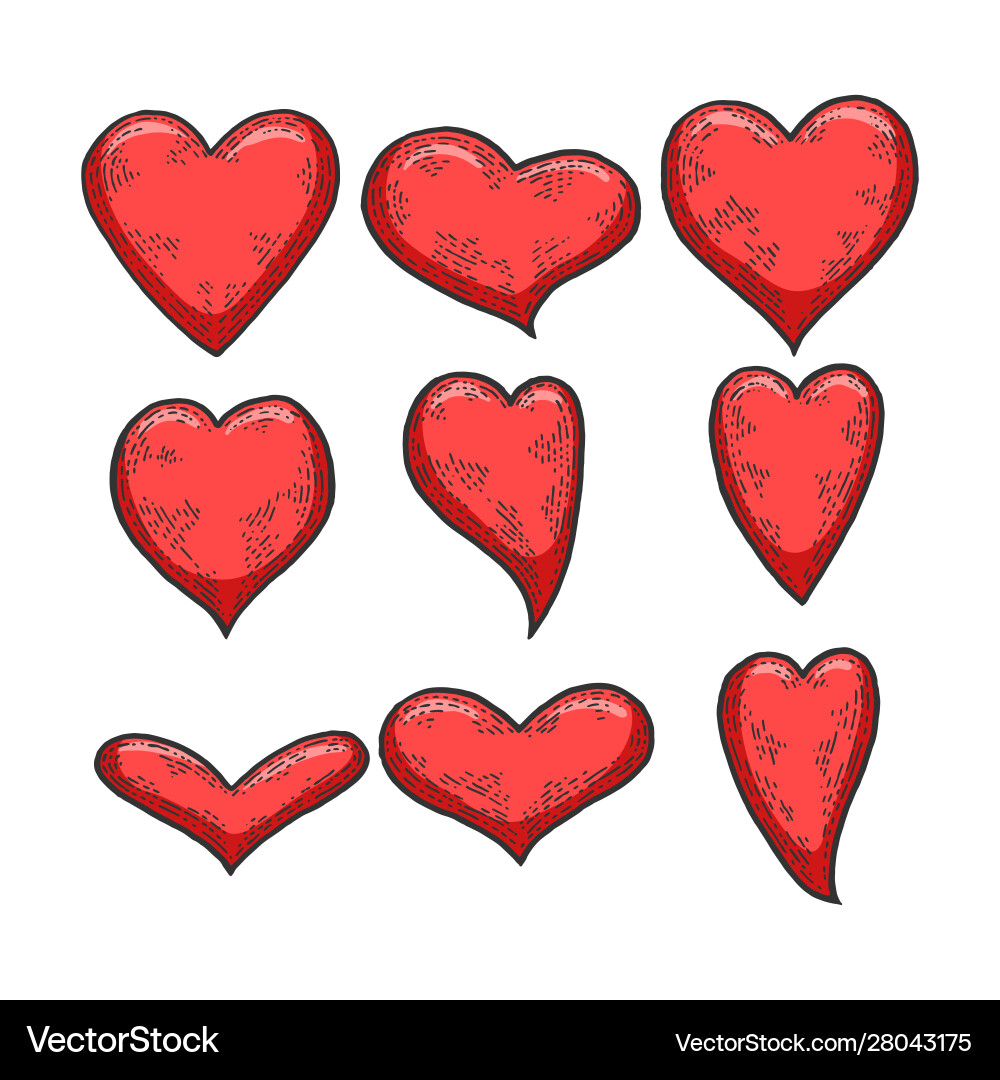 Heart symbol set sketch engraving Royalty Free Vector Image