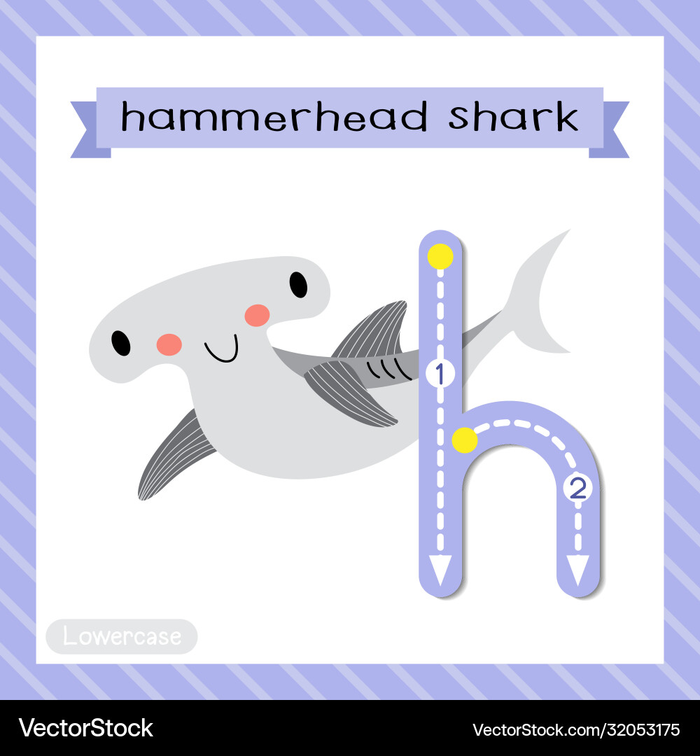 Letter h lowercase tracing happy hammerhead shark Vector Image