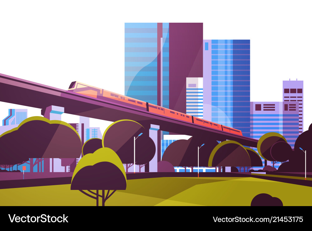 Subway monorail over city skyscraper view Vector Image