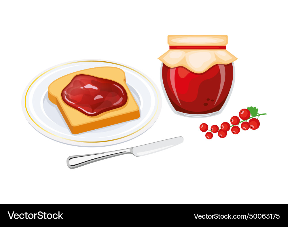 Toasted bread with red currant jam icon set Vector Image