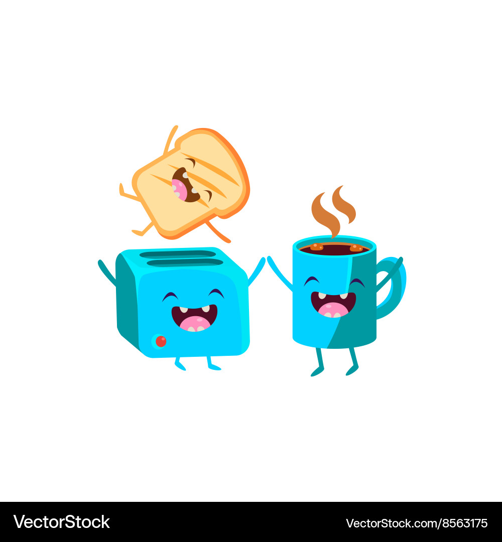 Toaster and coffee cartoon friends Royalty Free Vector Image