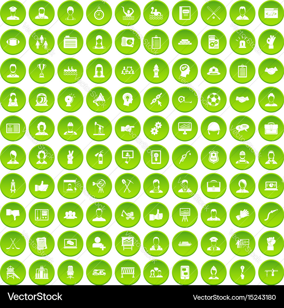 100 team work icons set green circle Royalty Free Vector