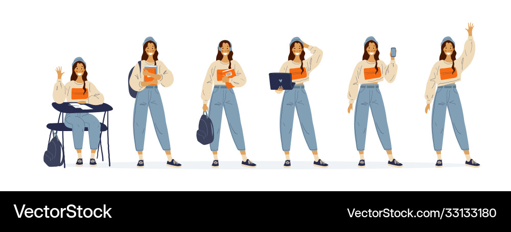 A student sits at desk in lesson standing Vector Image