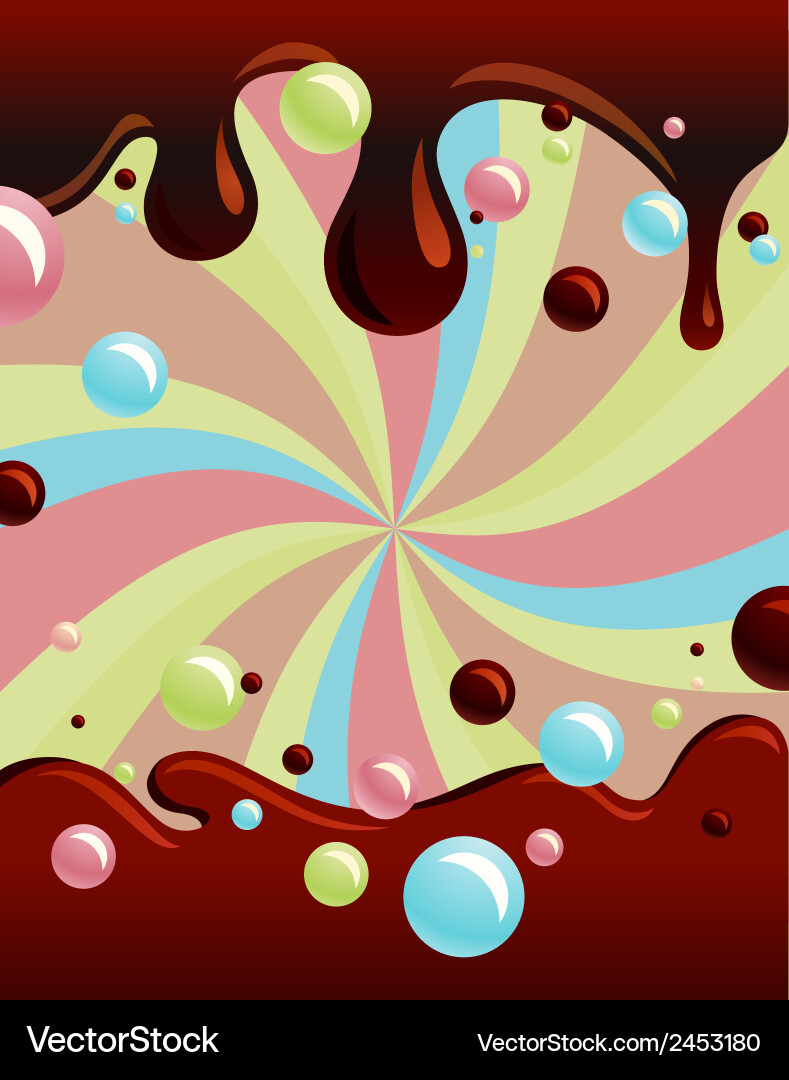 Background with flowing syrup and color bubbles Vector Image