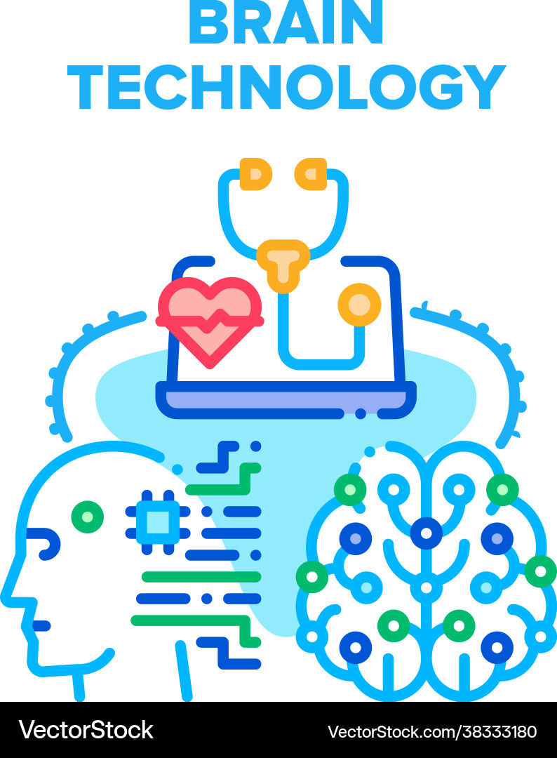 Brain technology concept color Royalty Free Vector Image